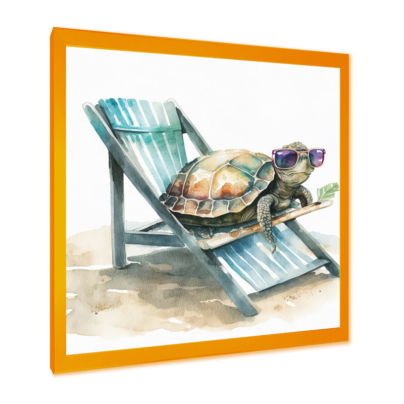 Trinx Turtle Laying On A Beach Chair With Sunglasses II On Canvas Print | Wayfair